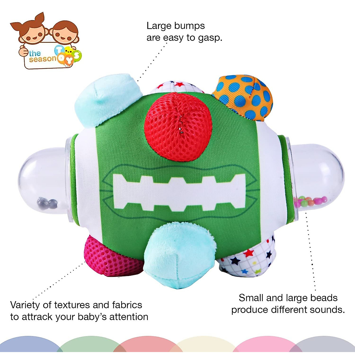 The Season Toys Football Bumpy Ball for Baby Cognitive Developmental, Baby Boys & Girls – Newborn to 36 Months Sensory Football Rattle Toy, Green