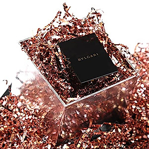 UNIQOOO 1 LB Metallic Rose Gold Crinkle Cut Paper, Pink Grass Shredded Paper Filler Strands Shred Raffia Tissue Craft Bedding Cushion, Wedding Birthday Bridesmaid Engagement Gift Box Bag Retail