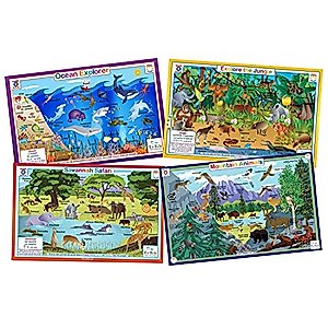 Tot Talk Educational Kids Placemats - Animals Nature of 4 Table Mats: Ocean, Jungle, Savanna, Mountain Animals - Reversible Activities - Waterproof, Washable, Wipeable, Durable, Double-Sided