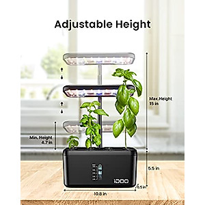 iDOO Hydroponics Growing System Indoor Garden, Plants Germination Kit with Pump, Automatic Timer LED Grow Light for Home Kitchen Gardening,8 Pods Herb Garden Kit Indoor Up to 15",Black