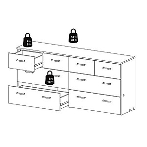 Tvilum 8 Drawer Double Dresser, Oak Structure, White