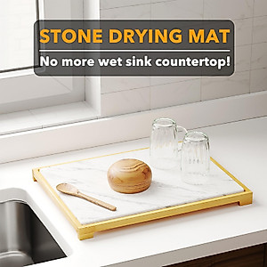 SpaceAid Stone Drying Mat for Kitchen Counter, Bamboo Rack Dish Pad, Instant Dry Diatomaceous Earth Mat Dishes, Stone Dish Fast Drying Mat Board (15.8 x 11.8 inch, White Marble)