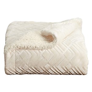 Sherpa Fleece and Velvet Plush Full/Queen Throw Blanket Winter White | Thick Blanket for Fall and Winter | Cozy, Soft, and Warm Fleece Throw Blanket | Cielo Collection