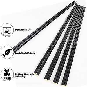 5 Pairs Fiberglass Chopsticks-Reusable Chopsticks Dishwasher Safe, 9.6 inch/24.3cm amily/ Hotel/ Restaurant Chop Sticks, Chinese/Japanese Gift Set Chop Sticks, Black