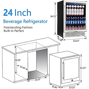 Altatac Beverage Refrigerator with Glass Door 180 Cans Mini Beverage Cooler Under Counter Frestanding Built in Center Garage Fridge