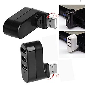 OUQYLG USB 3 Port Splitter, Mini USB Hub, USB 3 Port Compact Portable Rotatable HUB, USB Hub Dock [90°/180° Degree Rotatable] for Flash Drive Mobile HDD PC Laptop Notebook and More - Black