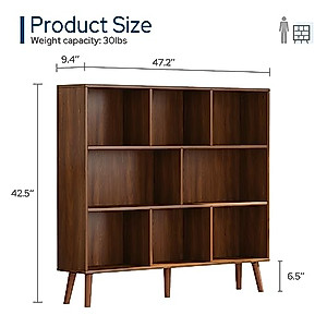 VICLLAX 3-Tier Open Book Shelf with Legs, Storage Walnut Book Shelves, 8 Cube Floor Standing Display Shelf for Home Office, Bedroom, Reading Room