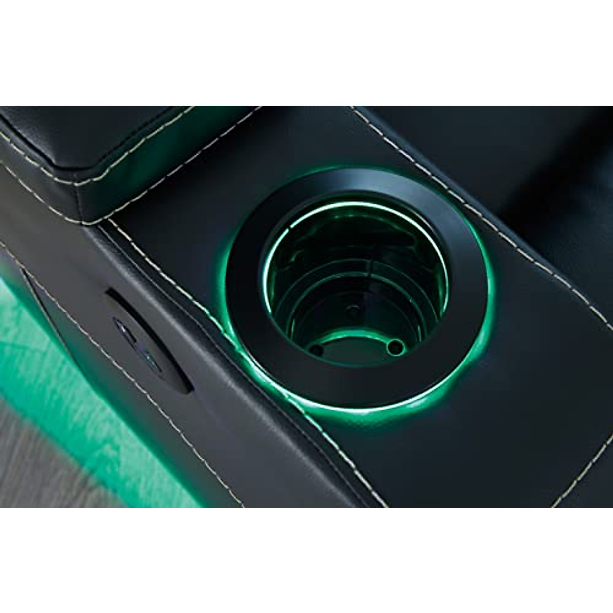 Signature Design by Ashley Center Point Contemporary Faux Leather Tufted Reclining Sofa with Drop Down Table, Black