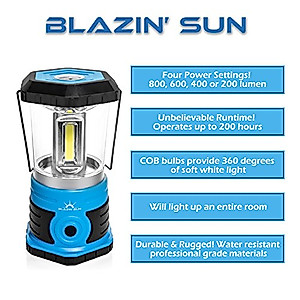 Blazin' Sun 800 | Brightest Lanterns Battery Powered LED Camping and Emergency | Hurricane, Storm and Power Outages (Blue)