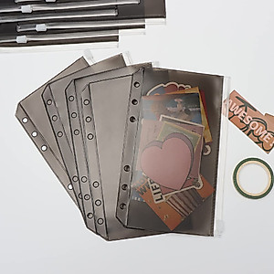 A6 Binder Pockets Black Zipper Pouches Translucent PVC Cash Budget Envelopes 12pcs 6 Hole Document Folders for A6 Binder, Cash Organizer Folder (A6)