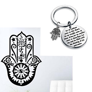 Gzrlyf Hand of Hamsa Keychain Let No Sadness Come to This Heart Hamsa Prayer Gifts (Keychain)