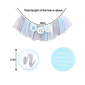 Winter Onederland High Chair Banner for 1st Birthday - Blue Frozen 1st Brithday Banner, Winter Wonederland Decorations Girl, Snow Flake High Chair Tutu, Winter First Birthday Decorations
