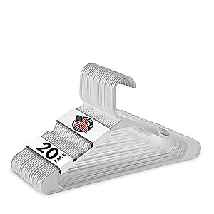 USA Made 20-Pack Plastic White Hangers - Standard-Size Clothes Hanger with Notches - Slim and Durable Hangers for Clothing and Accessories - Closet Organization Essentials for Home, Apartment, Dorm