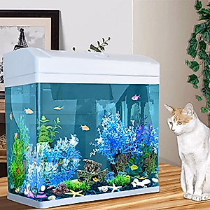 Sopicoz Aquarium Fish Tank Decorations, Blue Tree with Shipwreck Decor Sunken Ship Ornament, Artificial Plastic Plants Set for Betta Fish, Goldfish,Turtle 10pcs