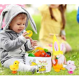 80UncleKimby 8PCS My First Easter Basket Stuffers Gifts Baby Kids - includes Eggs, Wind-Up Bunny & Chick, Stuffed Plush Carrot, Gnome for Toddlers Girls Boys Party Favors