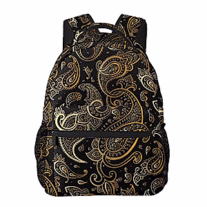 RIMENCH Boys Grils Rucksacks Back to School - Paisley Gold Black Bookbag School Daypack Backpack Travel Hiking Daypack, Gym Outdoor Hiking Bag Business Computer Bag