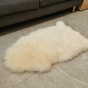 Kopal Sheepskin Rug 2x3 ft Genuine Australian Lambskin Area Rug for Bedroom Living Room Kid's Room, Super Soft and Fluffy, Single Pelt - White/Ivory