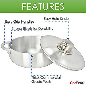 ALUMINUM CALDERO STOCK POT by Chef Pro, Durable Aluminum, Superior Cooking Performance for Even Heat Distribution, Perfect For Large/Small Groups, Riveted Handles, Commercial Grade, 28.4 Quart