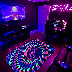 Kids Gaming Decor Rugs for Boys Room Blacklight UV Reactive Area Rug Funny 3D Vortex Optical Illusion Bedroom Rug Playroom Rugs Carpet Game Decor Rug for Living Room Bedroom 60x39 Inch