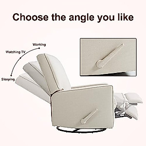 MEROUS Recliner Chair Upholstered Glider Durability Swivel Chair for Nursery Rocking Chair Stain Resistant Comfort Manual Reclining Chair with Manual Puller for Living Room Bedroom Beige