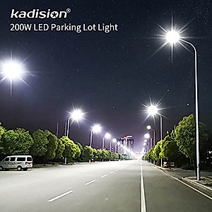 kadision 240W LED Parking Lot Light with Dusk to Dawn Photocell, Dimmable Shoebox Lights with Arm Mount, 130LM/W 5000K Daylight 100-277V, 150W/200W/240W Power Tunable