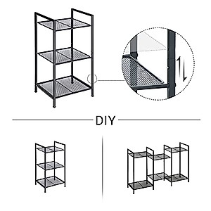 SONGMICS 3-Tier Storage Rack, Bathroom Shelf, Extendable Plant Stand with Adjustable Shelf, for Bathroom, Living Room, Balcony, Kitchen, Black UBSC33BK