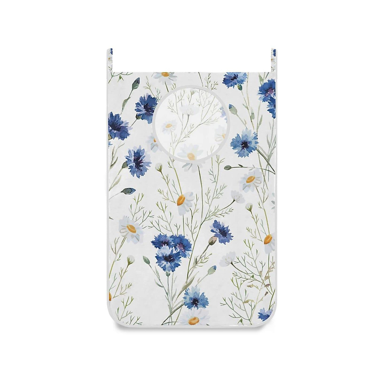 ElliTarr Door Hanging Laundry Hamper Bag with Free Adjustable Stainless Steel Hooks Dirty Clothes Hamper Extra Large Over the Door Laundry Hamper White Floral Daisy 29.5X20inch 1 PCS