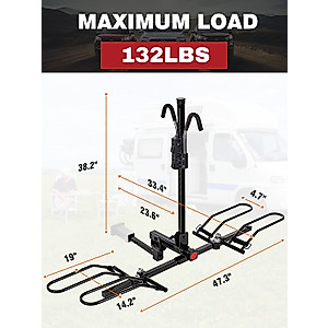 SIMETU&HS Bike Rack Carrier for Car Truck SUV，132 lbs Heavy Weight Capacity - Tray Style Smart Tilting Design (2-Bike Carrier)