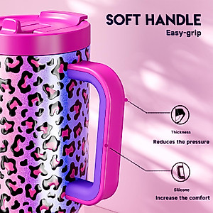 Meoky 32 oz Tumbler with Handle and Flip Straw, 100% Leakproof Tumbler with Lid and Straw, Stainless Steel Insulated Cup, Cupholder Friendly, Keeps Cold for 24 Hours (Celebration)