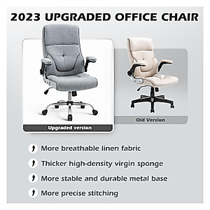 YAMASORO Ergonomic Executive Office Chair with Wheels,Linen Fabric Home Office Desk Chairs, High Back Computer Chairs with Lumbar Support,Grey
