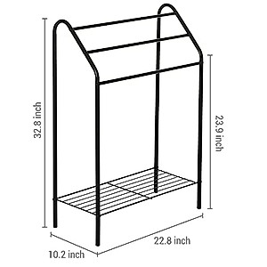 MyGift 3 Tier Matte Black Metal Bathroom Towel Bar Rack, Freestanding Laundry Room Clothes Drying Stand with Bottom Storage Shelf