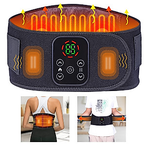 TUOYR Heating Belt for Back Pain Relief with Massager Cordless Portable Heating Therapy Pad for Cramps Vibration Massage Heat Belly Wrap for Lumbar with USB Rechargeable Removable Power Supply