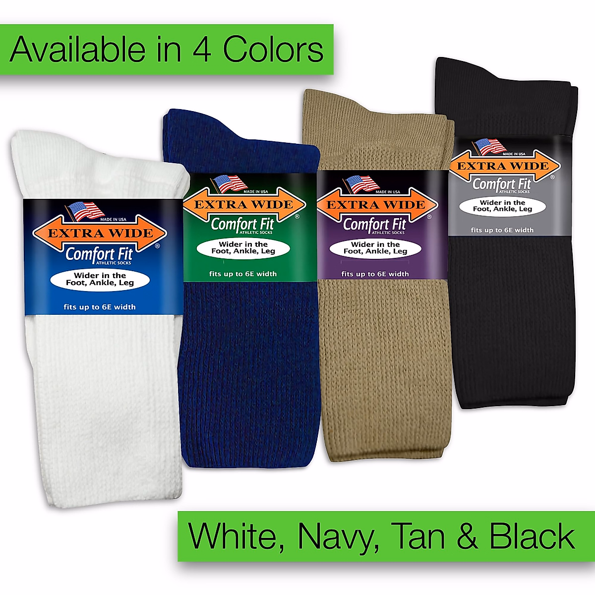 Extra Wide Comfort Fit Athletic Crew (Mid-Calf) Socks for Men and Women, Pick your size, Do not size up (Large, Large - Black)