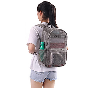 USPECLARE Heavy Duty Semi-Transparent Mesh Backpack，See Through College Student Backpack (Grey)
