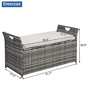 Pinikuyiro 33 Gallon Outdoor Storage Bench with Cushion, Outdoor Wicker Storage Box, Patio Deck Box with Seat, for Garden, Balcony, Poolside, Grey