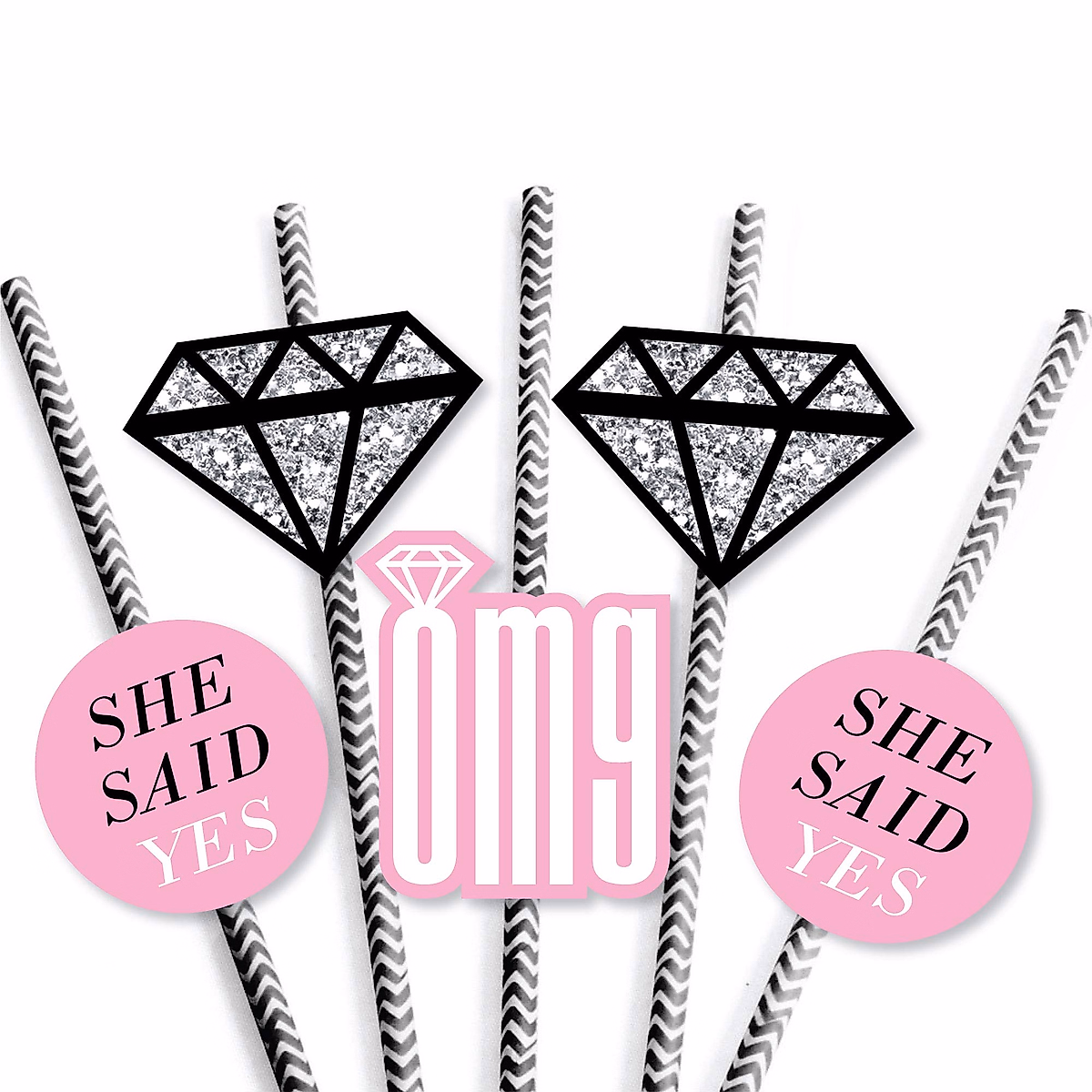 Big Dot of Happiness Omg, You're Getting Married Paper Straw Decor - Engagement Party Striped Decorative Straws - Set of 24