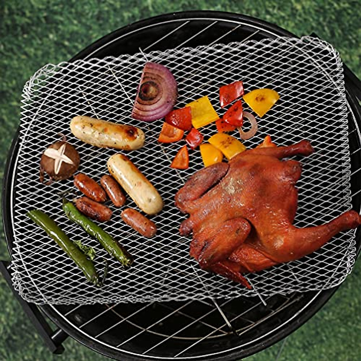 Luxshiny BBQ Grill Mesh Mat: 10Pcs Disposable Aluminum Grill Topper Broiler Net Pans Non-Stick Cooking Grid Grates Pad Baking Tools for Outdoor Camping Barbeque Picnics Backpacking Backyards