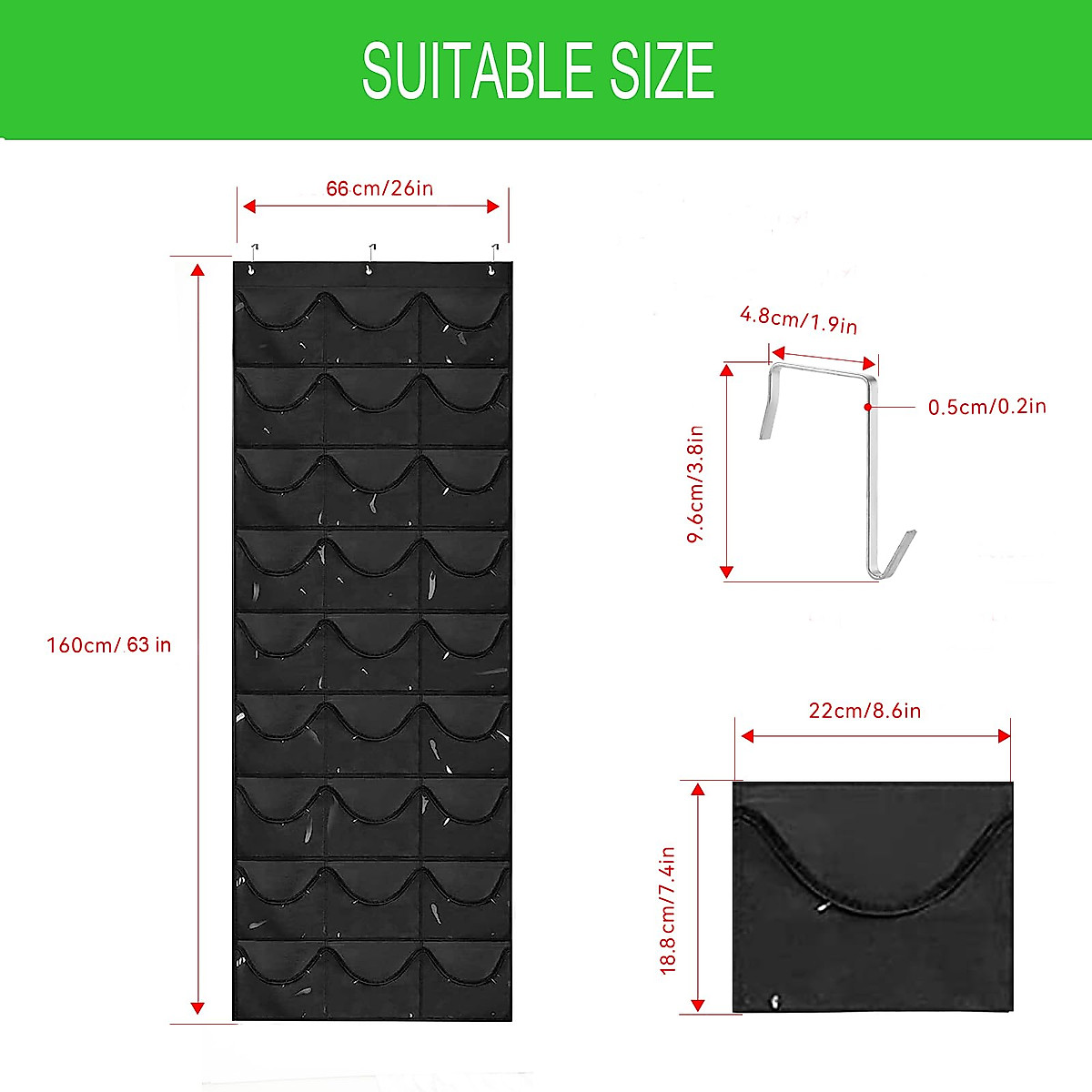 Mosghuiy Hat Rack for Baseball Caps: Hat Organizer Storage with 27 Deep Pockets - Hat Racks for Baseball Caps Hanging Over The Door Closet with 3 Hooks, Hat Hanger Organizers and Storage Holder, Black