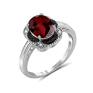 JEWELEXCESS 2.20 CTW Garnet & Accent Black and White Diamonds Ring in Sterling Silver