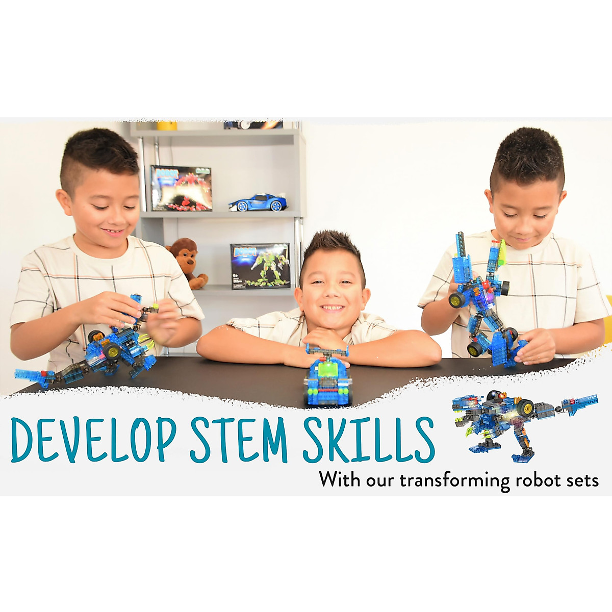 KOOKAMUNGA KIDS 8-in-1 Green Robot Building Block Kit - 8 Mini Toys Transform Into 1 Large Robot Toy - Interlocking Blocks - Transforming Buildable Set for Kids - Works with Other Blocks (318 Pieces)