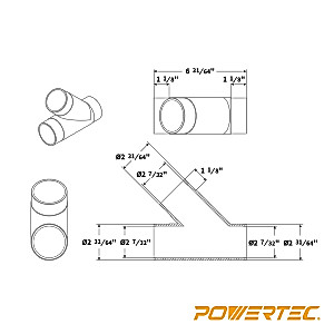 POWERTEC 70228 2-1/2 Inch Y-Fitting Dust Collection Hose Connector, Clear Color