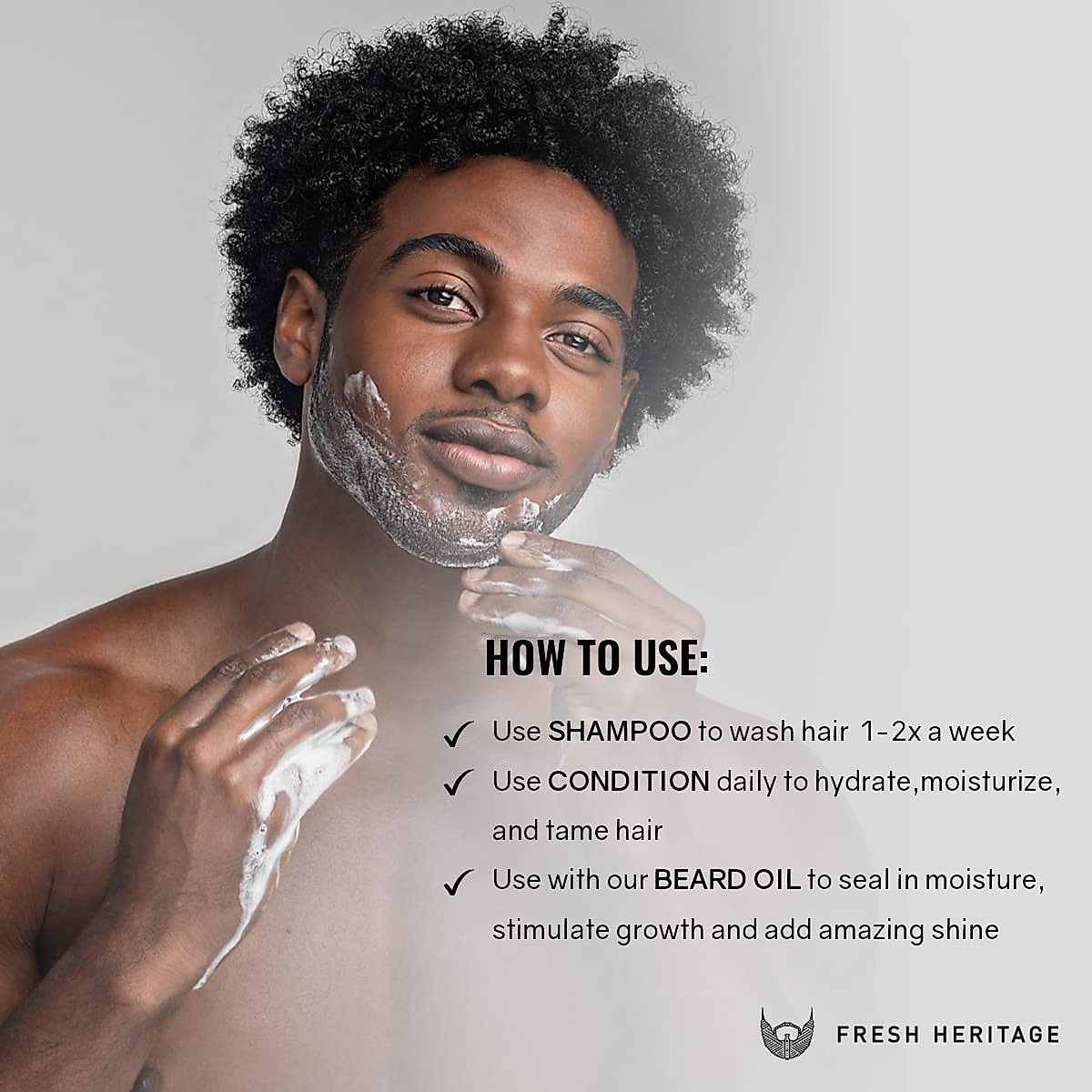 Fresh Heritage Premium Men's Beard Care Bundle - Shampoo with Tea Tree, Conditioner with Argan Oil - Softens, Smooths & Promotes Beard Growth - 100% Natural Grooming Kit