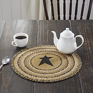 VHC Brands Kettle Grove Table Mat- Pot Holder- Woven Jute Trivet, 15" Round, Stencil Star