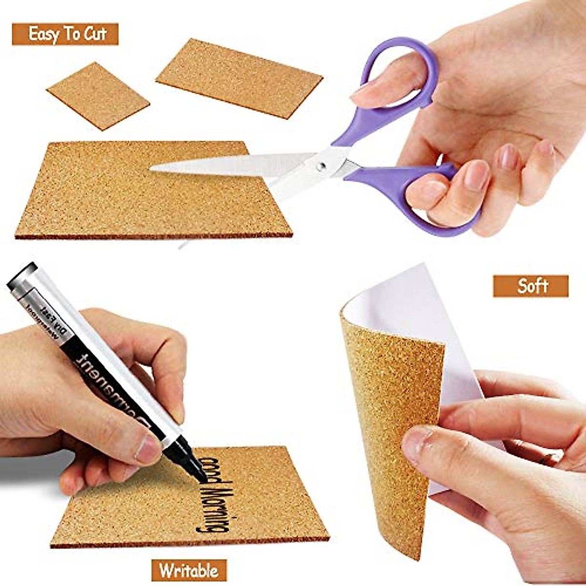 30 Pack Self-Adhesive Cork Squares 4” x 4” Cork Tiles Cok Bcking Sheets Cork Coasters Square for DIY Crafts