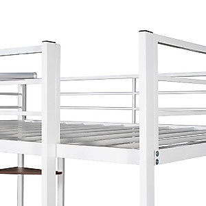 Full Size Metal Loft Bed with Shelves and one Desk, Multifunctional Loft Bed Frame for Teens/Adults (White, Full)