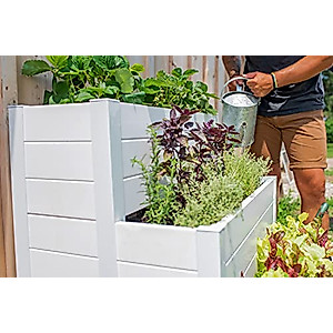 Vita Classic 33 inch x 33 inch Tiered Cascading Keyhole Garden with Composting Basket, White Vinyl, PVC, BPA and Pthalate Free, VT17109