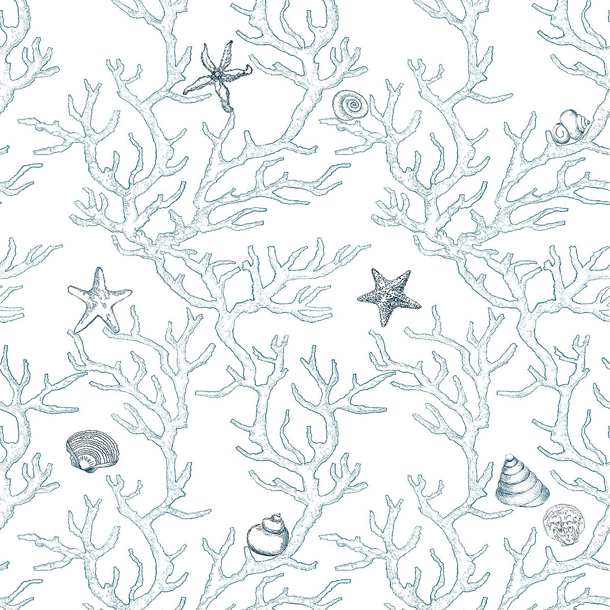 Akywall Ocean Wallpaper Peel and Stick White and Blue Contact Paper Textured Sea Coral Starfish Shells Self Adhesive Vinyl Roll Stick on Wallcovering Cute for Home Decor 78.7in