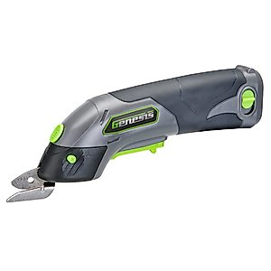 Genesis Cordless Electric Scissors, 8V Lithium-Ion Battery, Charger, and 2 Year Warranty for Cutting Cardboard, Carpet, Fabric, and Plastic (GLSS08B)