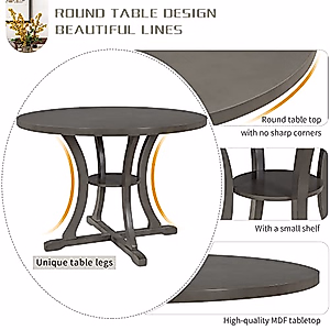 Goozio 5-Piece Round Dining Table and 4 Fabric Chairs with Special-Shaped Table Legs and Storage Shelf,Gray
