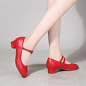 Women's Latin Dance Shoes Strappy Party Ballroom Character Shoes Low Heel Soft Bottom,Red,7